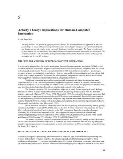 Image result for In Activity Theory and Human Computer Interaction