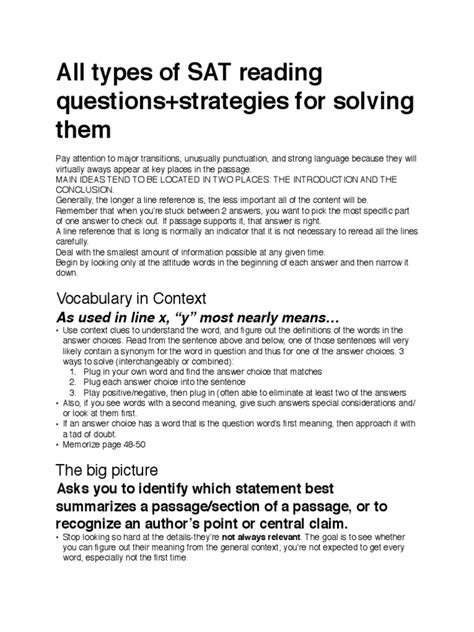 All Types of SAT Reading Questions | PDF | Question | Narration
