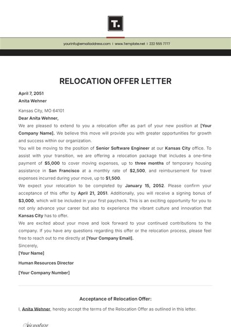 Image result for Relocation Offer Letter Sample