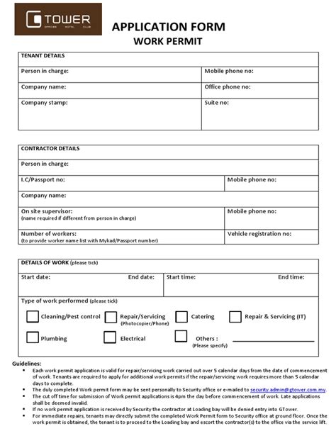 Image result for Work Permit Request Form