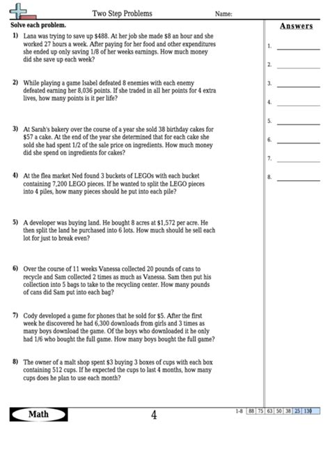 Image result for Two-Step Math Problems Worksheet