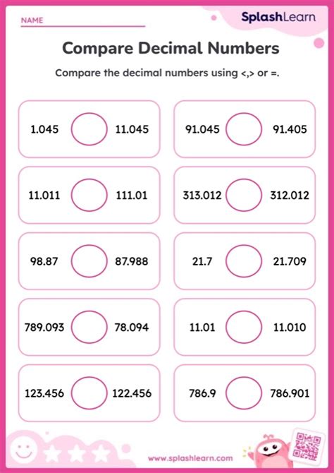 Image result for Comparing Decimals Worksheet Printable