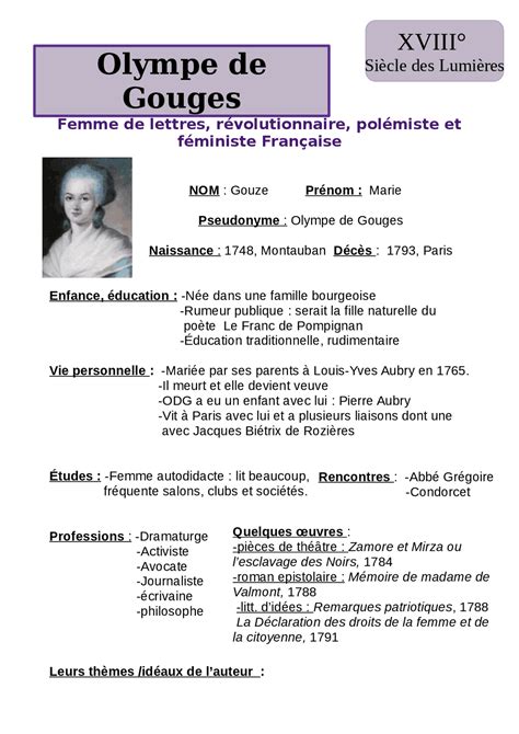 Image result for Olympe De Gouges Commentaire Compose