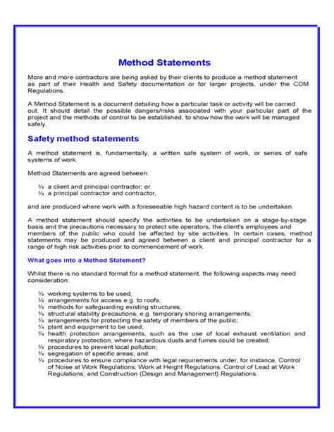 Image result for How to Write a Method Statement Template