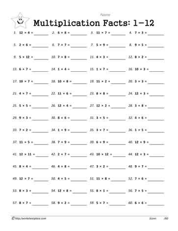Image result for Multiplication Facts by 12