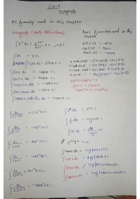 Image result for Class 12 Maths Chapter 7 All Formulas One Page