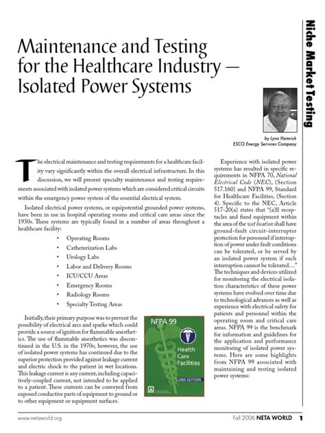 Image result for NFPA-99 Line Isolation Monitor Testing