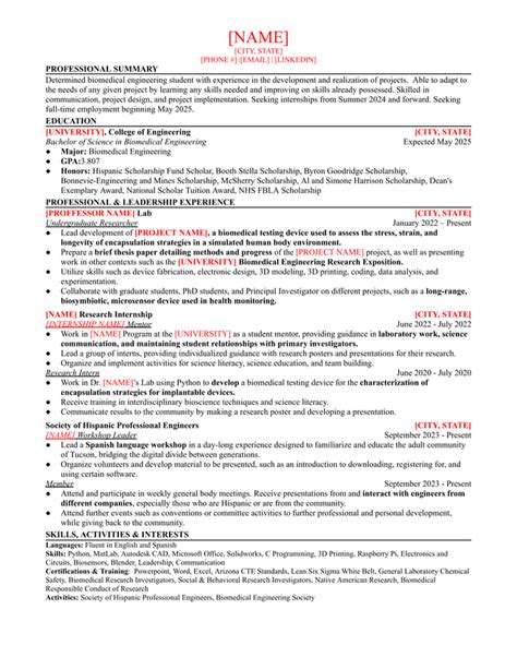 Image result for Biomedical Science Student Resume