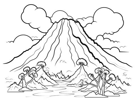 Fiery Volcano To Color - Coloring Page