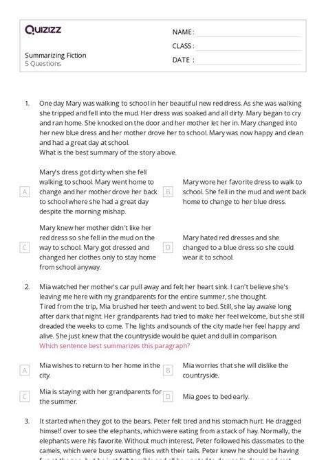 Image result for Summarizing a Book Worksheet