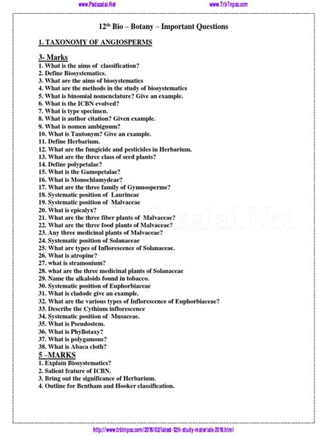 Image result for 12th Botany Important Question PDF