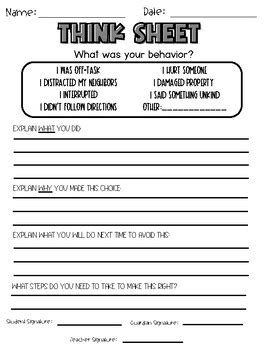 Image result for Think Sheet Behavior Management