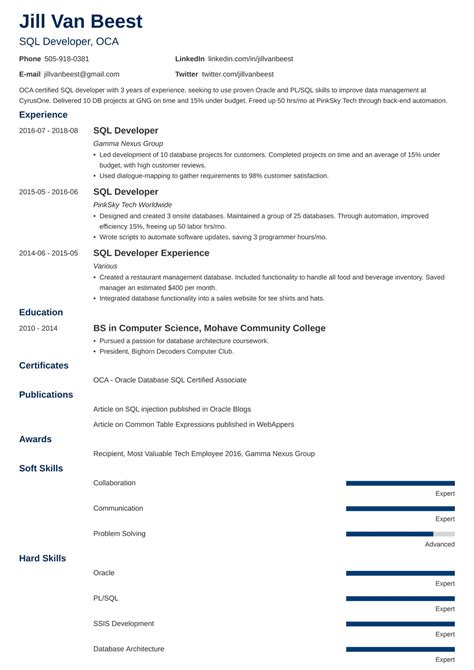 Image result for SQL Resume Sample