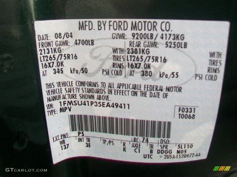 Image result for 2001 Ford Excursion Color Code