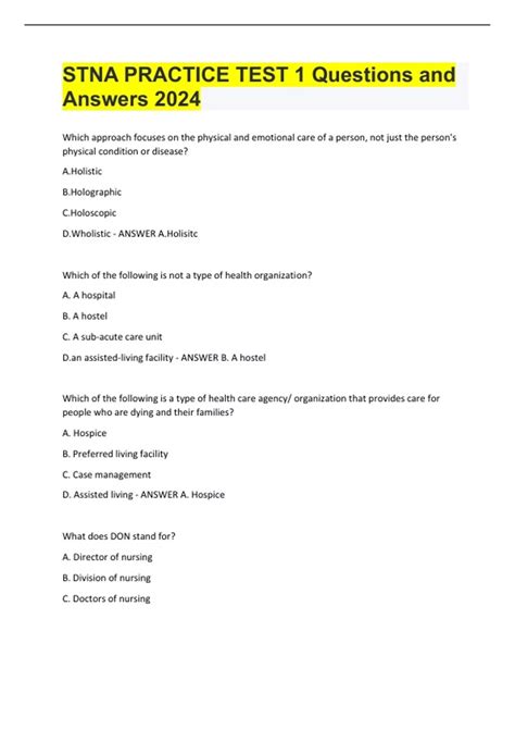 Image result for Free Printable STNA Practice Test