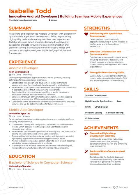 Image result for Android Developer CV