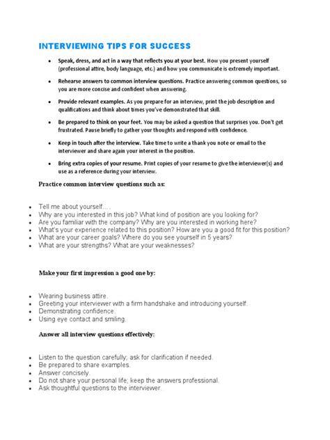 Interviewing Tips For Success | PDF