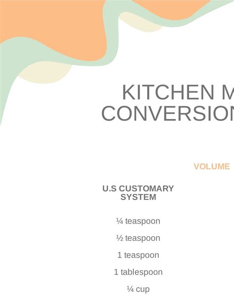 Kitchen Metric Conversion Chart - PDF | Template.net