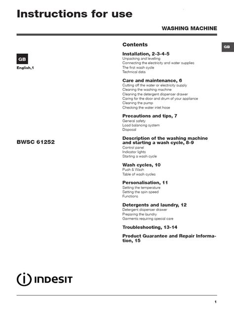 Image result for Indesit Washing Machine Instructions