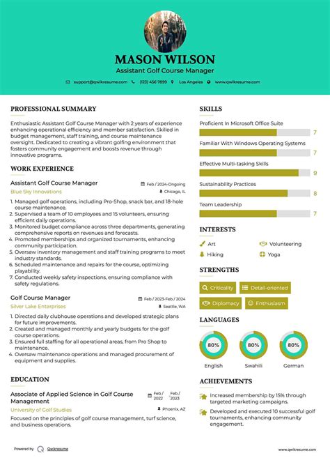 Image result for Golf Course Manager Resume Example