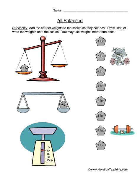 Image result for Worksheet of Balance the Scale for Class 2