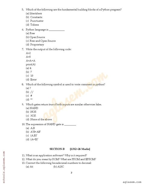 Image result for Sample Paper Class 11 Computer 2025 PSEB