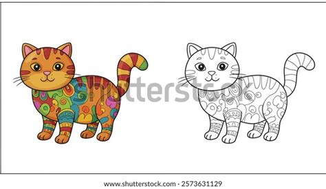 Coloring Book Cat Drawing Color Filling Stock Vector (Royalty Free ...