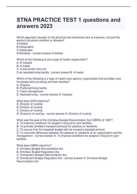 Image result for Free Printable STNA Practice Test