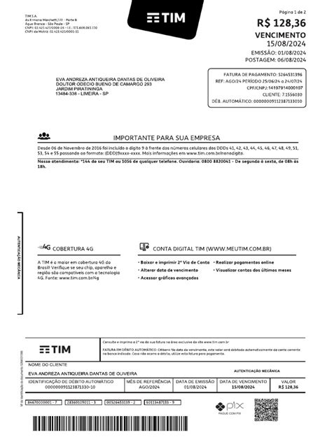 Image result for Recibo Conta Internet Tim