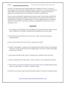 Image result for Reading Comprehension Worksheets Grade 12