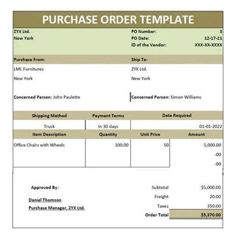 Image result for Example of a Purchase Order