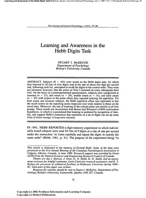 Image result for Hebb Learning Task