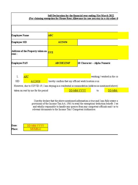 Image result for HRA Declaration Form