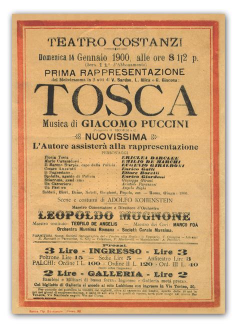 Tosca poster world premiere | Teatro Dell'Opera Di Roma