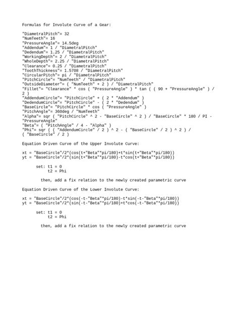Image result for Involute Formula