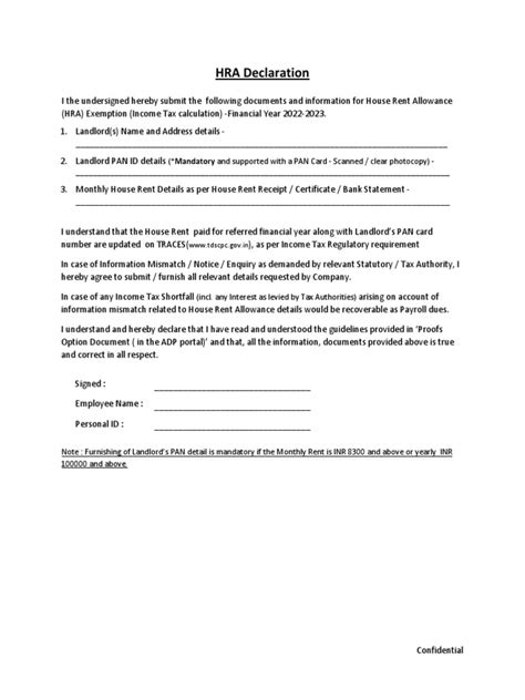 Image result for HRA Self Declaration Form