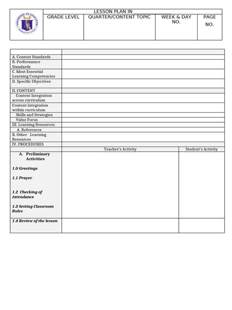 Image result for Lesson Plan Format