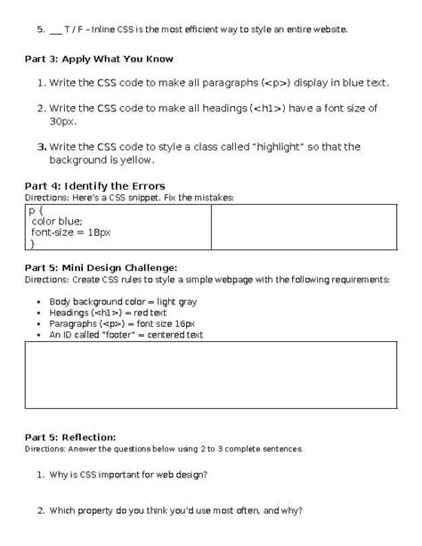 Image result for HTML and CSS Basics Work Sheet