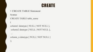 Image result for SQL DDL CreateTable