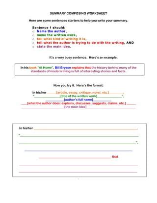 Image result for Summarizing Practice Worksheet