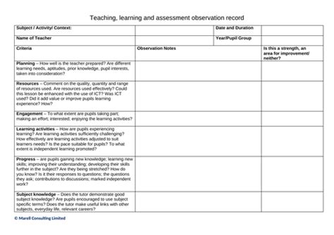 Image result for Lesson Observation Form UK