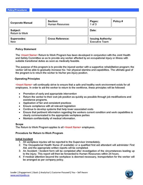 Image result for Return to Work Policy Examples