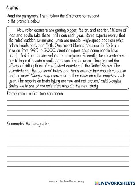 Image result for Paraphrasing Worksheet