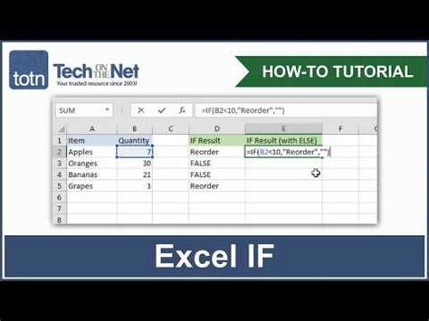 Image result for Excel Tutorial If Statement
