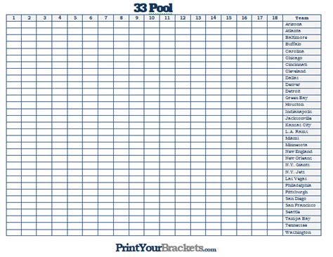 Printable Nfl Weekly Pool Sheets
