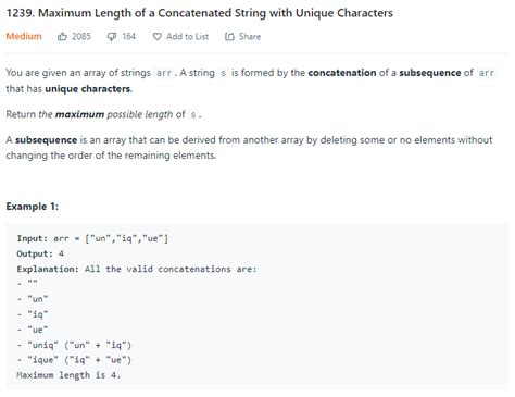 Image result for Maximum Length of a Concatenated String with Unique Characters Java