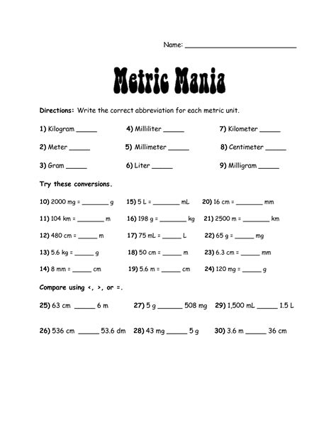 metric system charts printables Metric Mania Metric Conversions ...