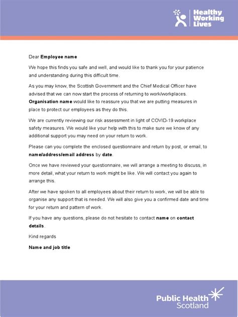 Image result for Return to Work Cover Letter Examples