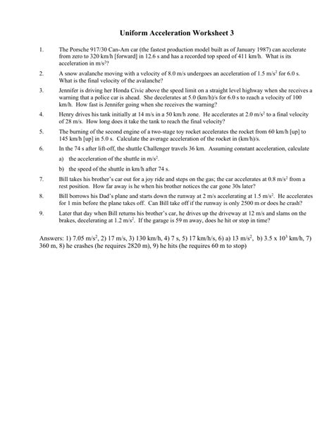 Image result for Physics Acceleration Worksheet