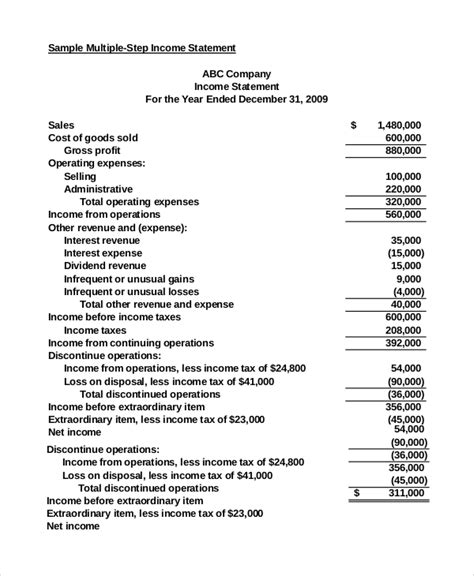 Image result for Complete Income Statement Example